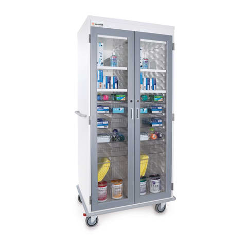 Insight® Mobile Supply Cart, Double-Width, Double Column with 30 ...